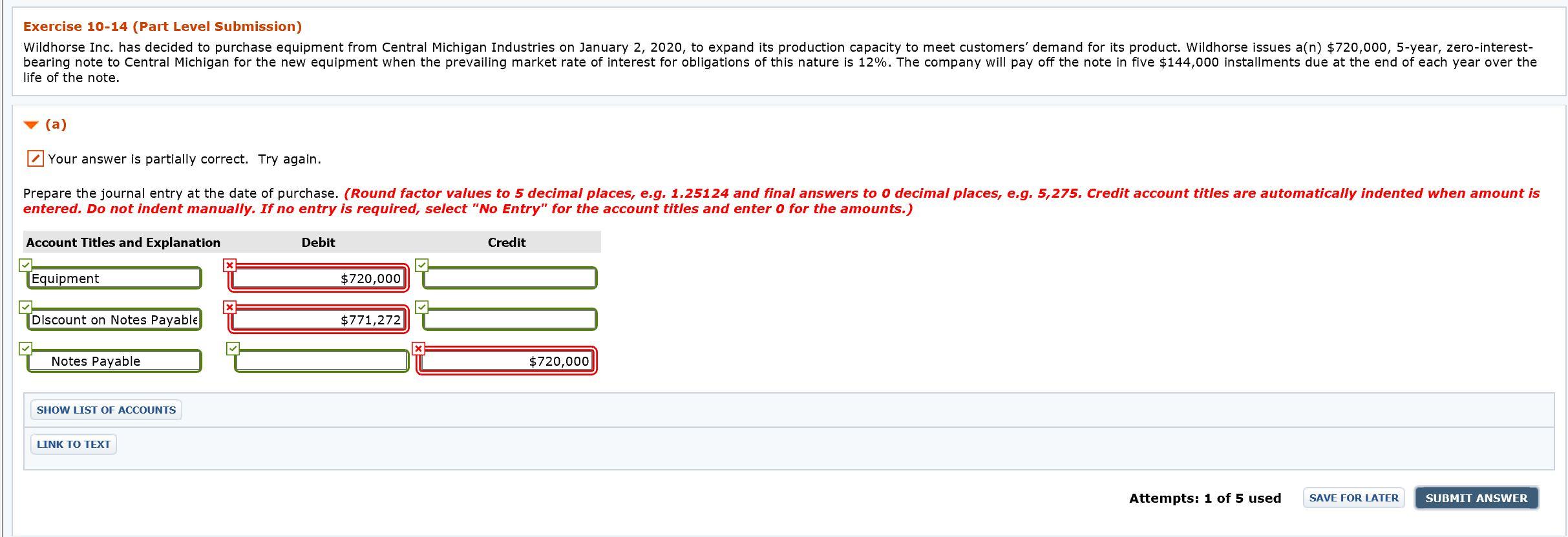 Solved Exercise 10-14 (Part Level Submission) Wildhorse Inc. | Chegg.com