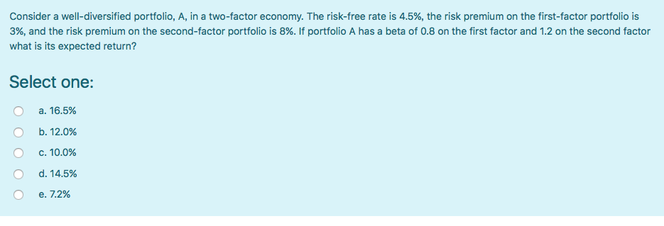 Solved Consider a well-diversified portfolio, A, in a | Chegg.com