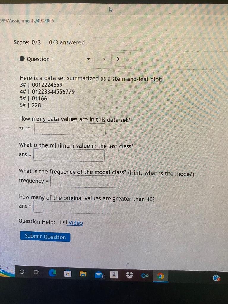 Solved Here is a data set summarized as a stem-and-leaf | Chegg.com