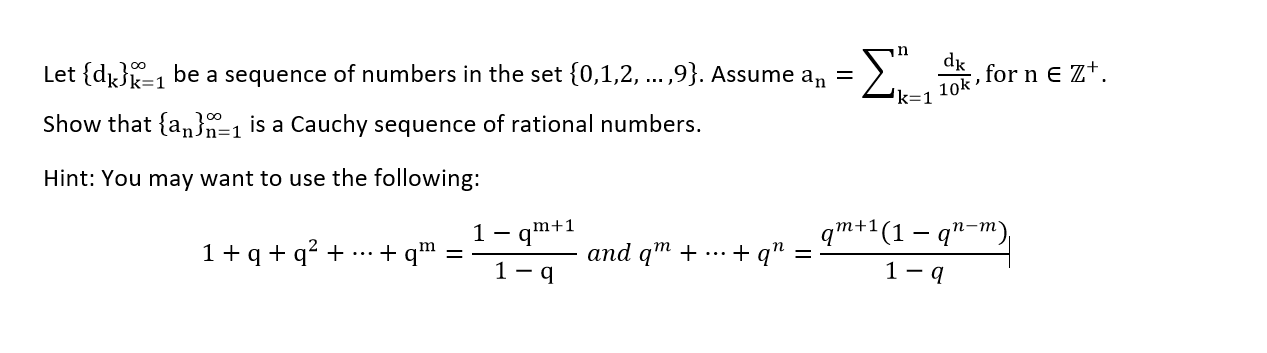 Solved dk for n ezt. Let {dk}=1 be a sequence of numbers in | Chegg.com