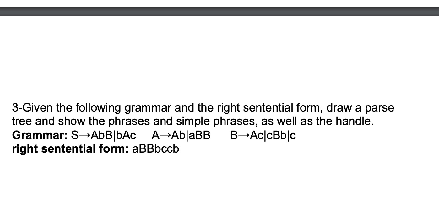 Solved 3-Given the following grammar and the right | Chegg.com