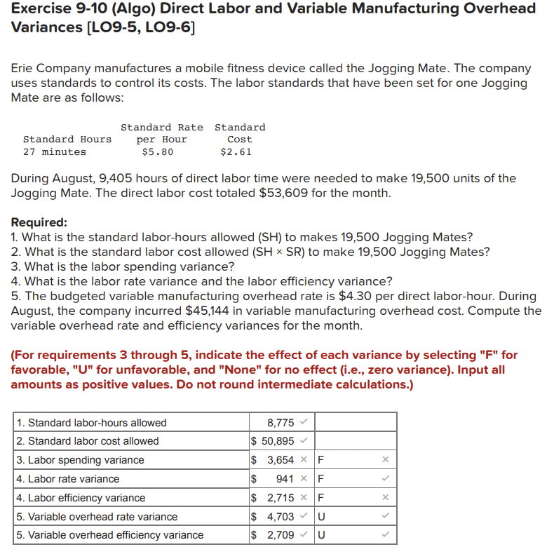 Solved Exercise 9-10 (Algo) Direct Labor and Variable | Chegg.com