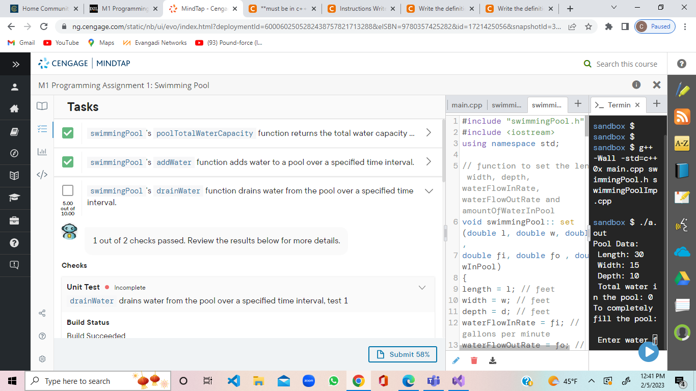 Solved Write the definition of a class swimmingPool | Chegg.com