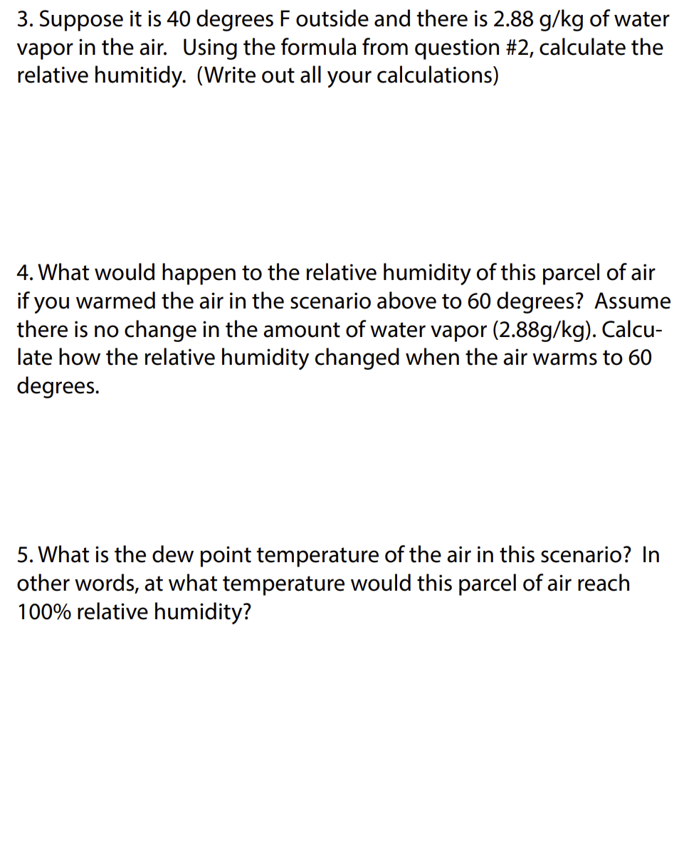 Solved Relative Humidity: a percentage describing how close | Chegg.com