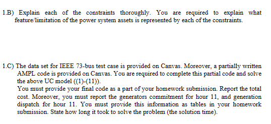 Solved 1) Consider the following unit commitment (UC) model: | Chegg.com