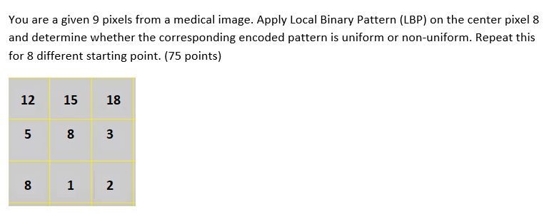Solved You are a given 9 pixels from a medical image. Apply | Chegg.com
