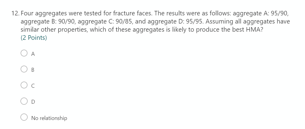 Solved 12. Four aggregates were tested for fracture faces. | Chegg.com