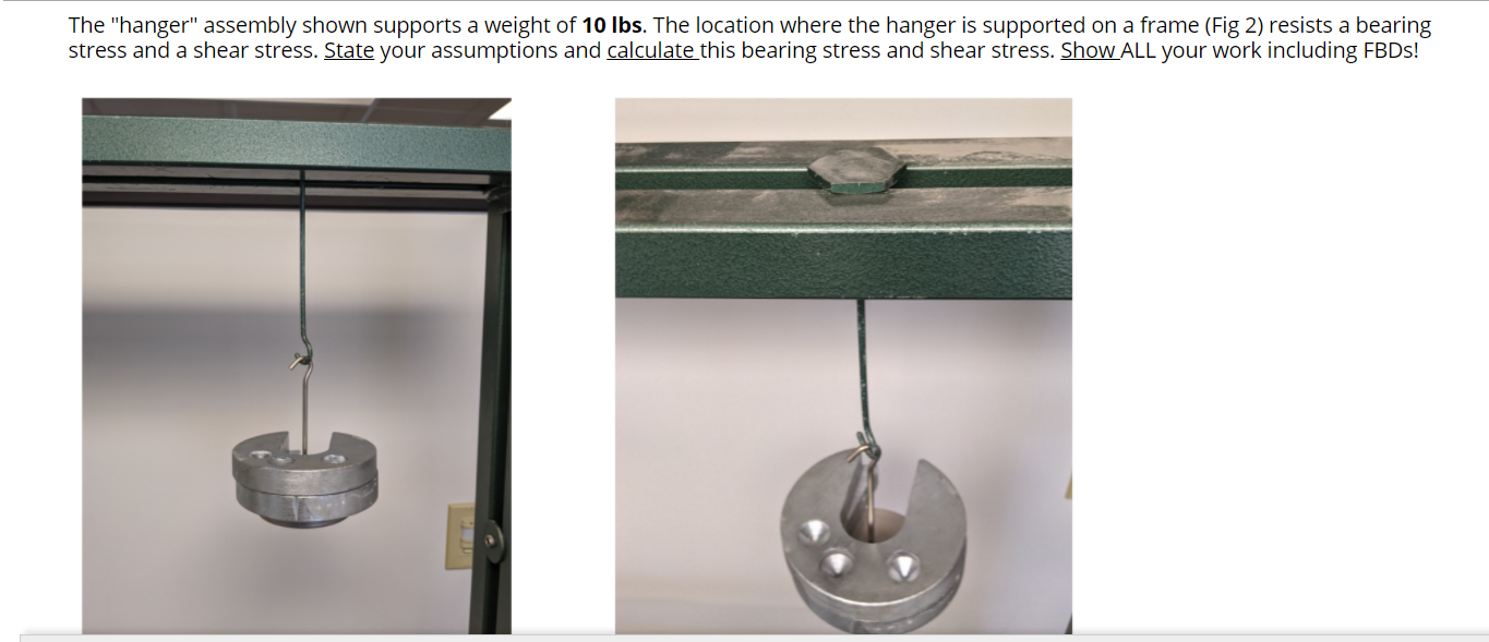 Solved The "hanger" assembly shown supports a weight of 10 | Chegg.com