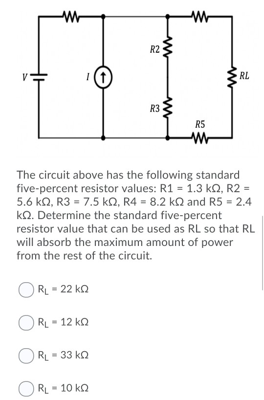 Solved R5 The circuit above has the following standard | Chegg.com