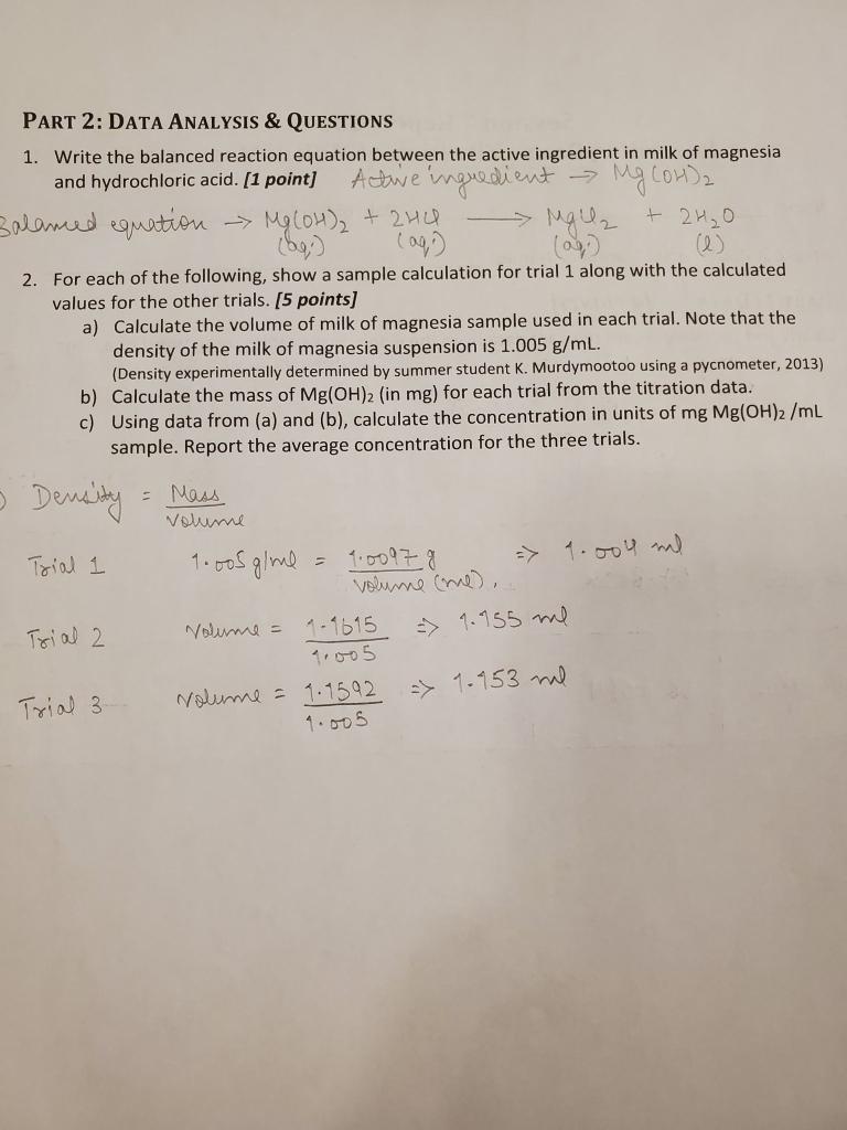 Solved PART 1: DATA [4 POINTS) Clearly and concisely record | Chegg.com