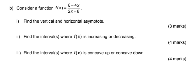 Solved 6-4x b) Consider a function f(x) = 2x+8 i) Find the | Chegg.com