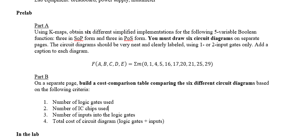 Solved Prelab Part A Using K-maps, obtain six different | Chegg.com