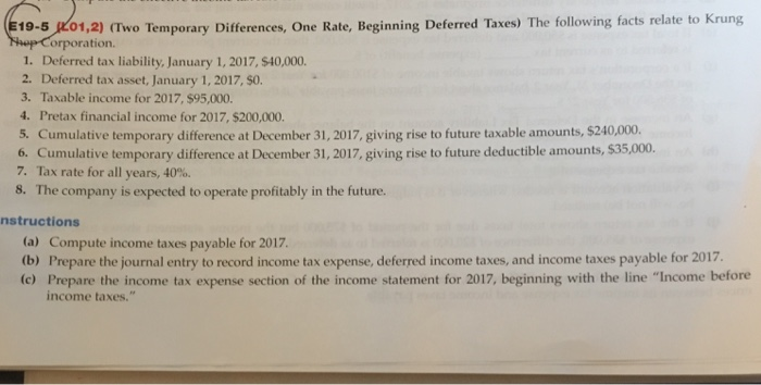 Solved 01,2) (Two Temporary Differences, One Rate, Beginning | Chegg.com