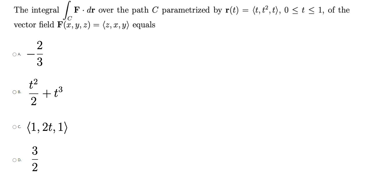 Solved The F. dr over the path C parametrized by r(t) = | Chegg.com