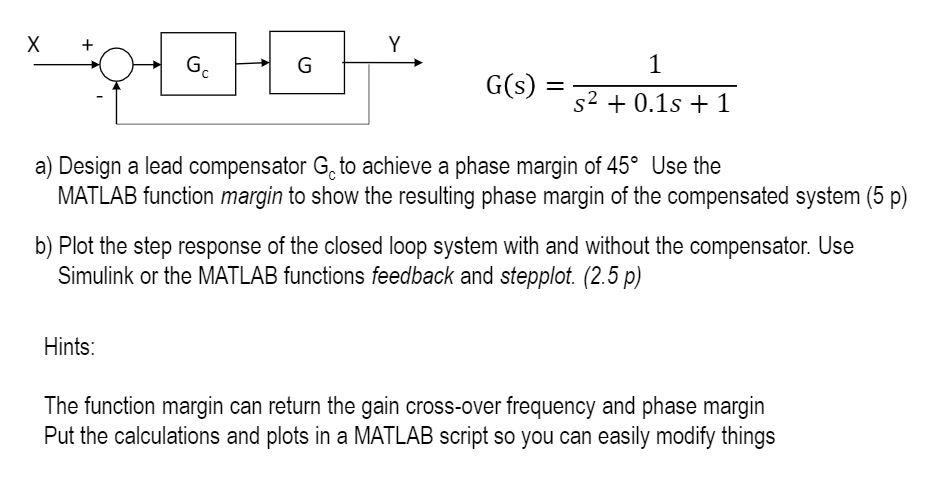 Solved a) Design a lead compensator Gcto achieve a phase | Chegg.com