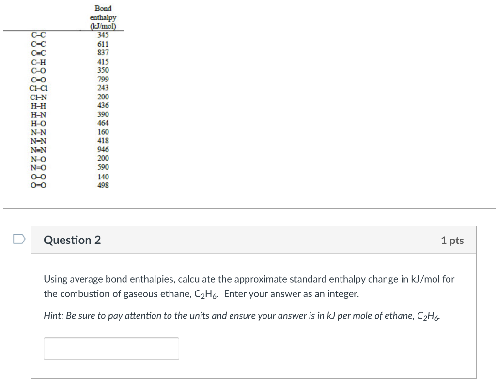 Solved Using average bond enthalpies, calculate the | Chegg.com