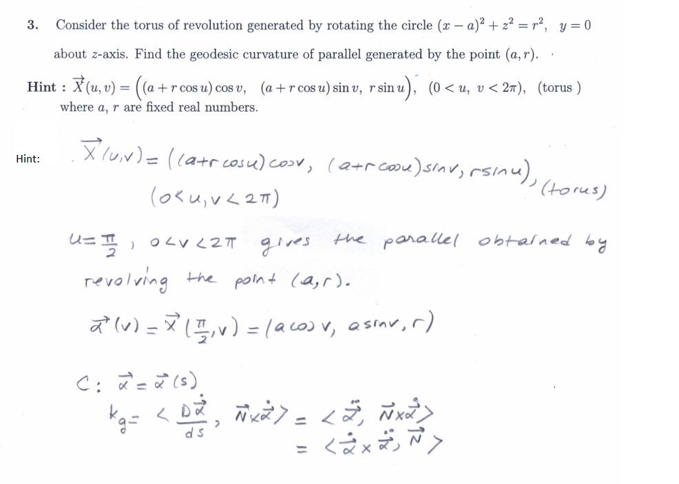 Solved 3. Consider the torus of revolution generated by | Chegg.com