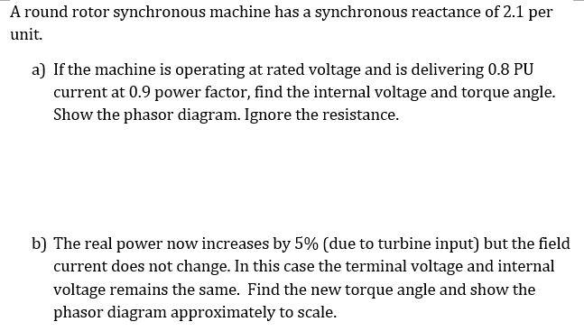 Solved A round rotor synchronous machine has a synchronous | Chegg.com