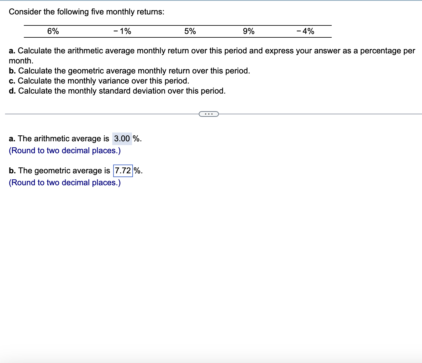 Solved Consider the following five monthly returns:a. | Chegg.com