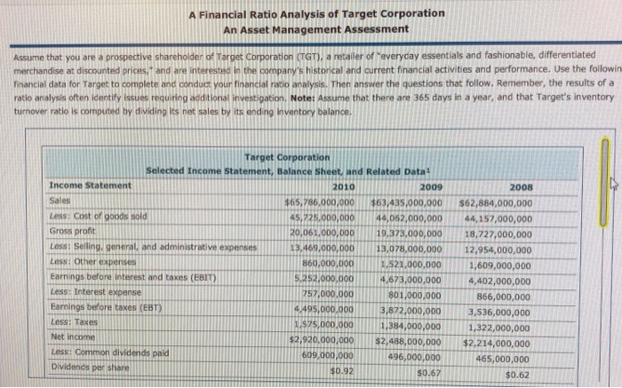 Solved A Financial Ratio Analysis of Target Corporation An | Chegg.com