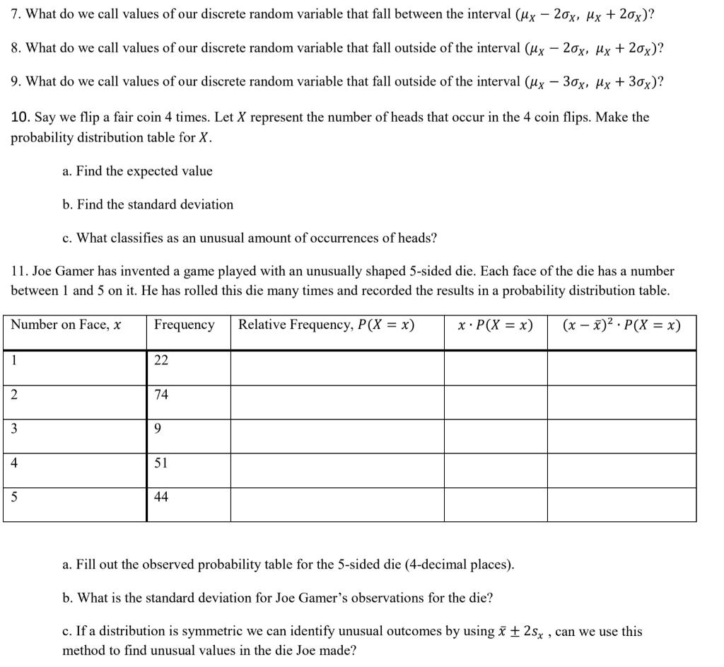 Solved 7. What do we call values of our discrete random | Chegg.com