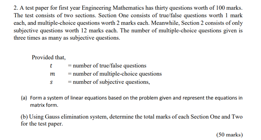 Solved 2. A test paper for first year Engineering | Chegg.com