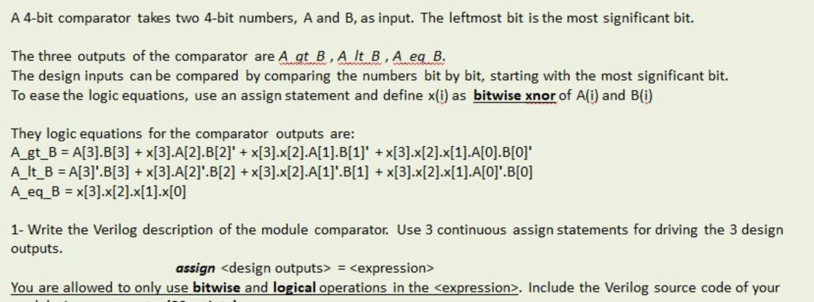 A 4-bit comparator takes two 4-bit numbers, A and B, | Chegg.com