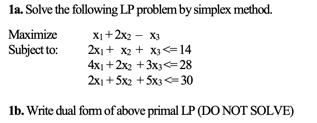 Solved la. Solve the following LP problem by simplex method. | Chegg.com