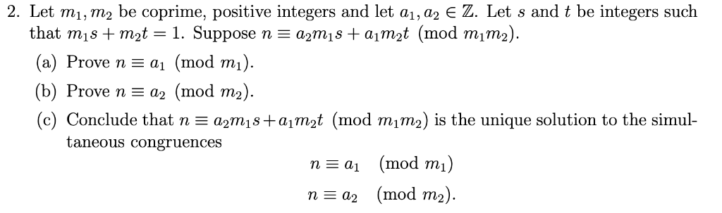 Solved 2. Let mı, my be coprime, positive integers and let | Chegg.com