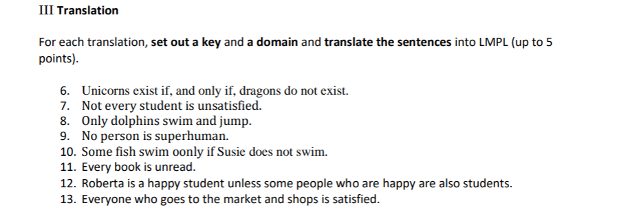 Solved III Translation For each translation, set out a key | Chegg.com