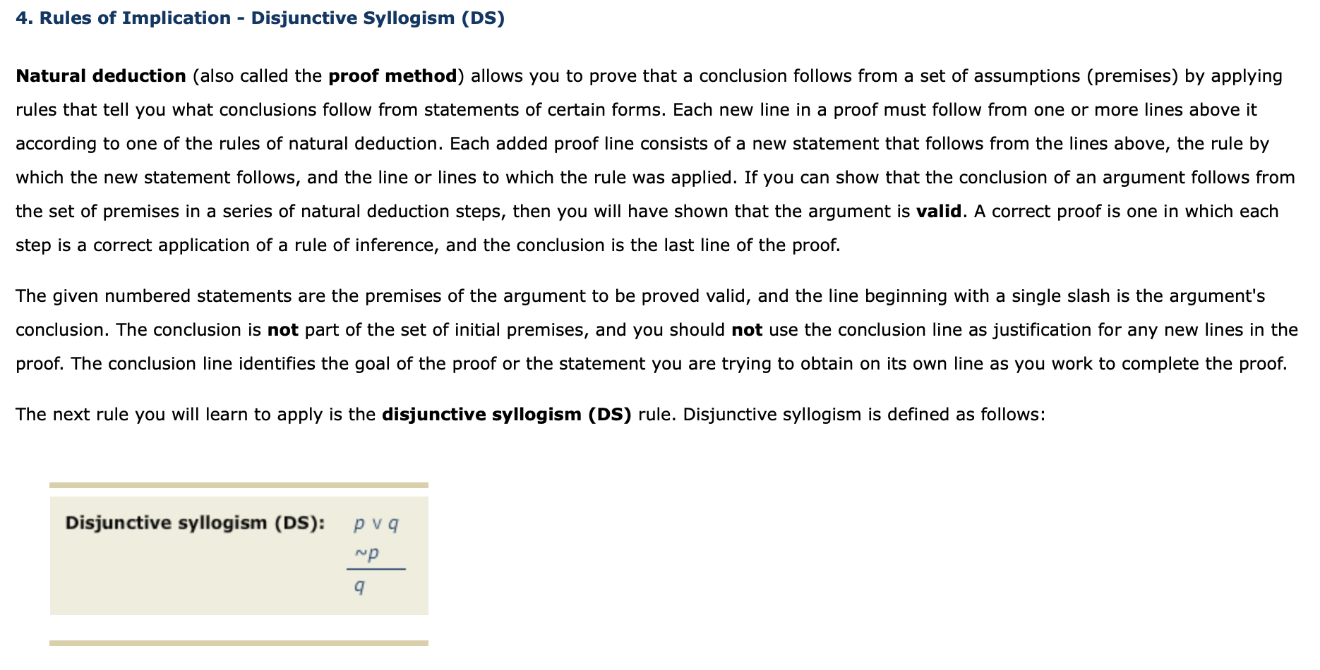 Solved 4 Rules Of Implication Disjunctive Syllogism Ds
