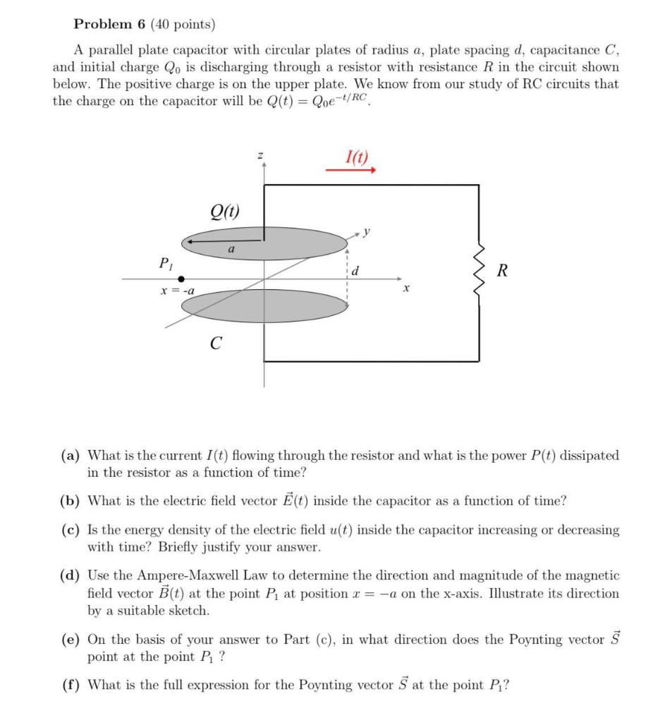Solved Problem 6 (40 points) A parallel plate capacitor with | Chegg.com