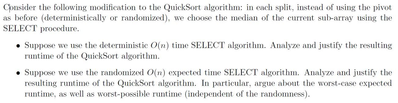 Consider the following modification to the QuickSort | Chegg.com