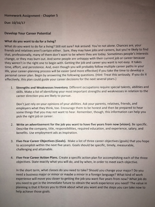 Solved Homework Assignment- Chapter 5 Due: 10/16/17 Develop | Chegg.com