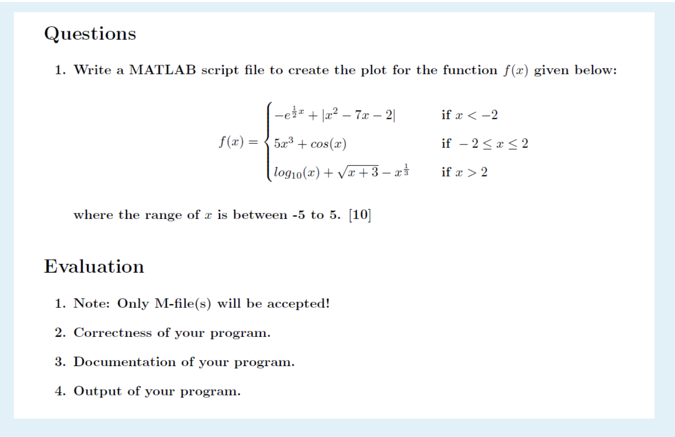 Solved write a MATLAB script file to create the plot for the | Chegg.com