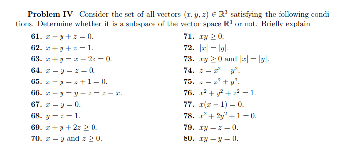 Solved Problem Iv Consider The Set Of All Vectors Xyz∈r3 