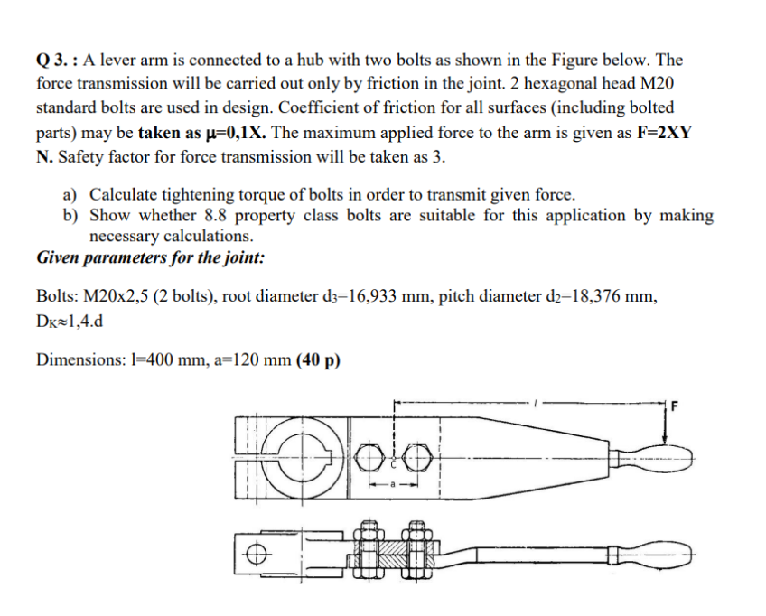 Solved Q 3.: A lever arm is connected to a hub with two | Chegg.com