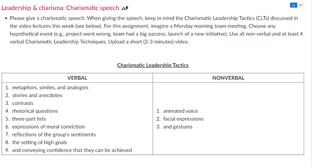 Solved Leadership \& charisma: Charismatic speech At - | Chegg.com