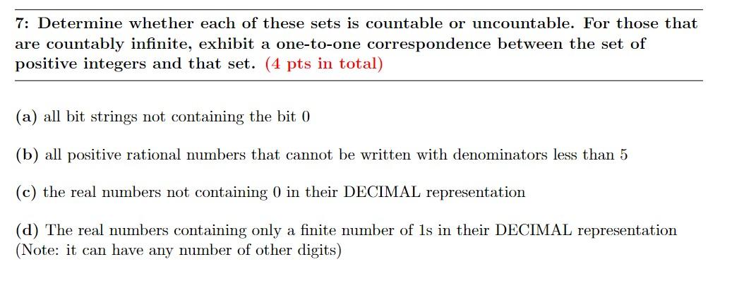 Solved 7: Determine whether each of these sets is countable | Chegg.com
