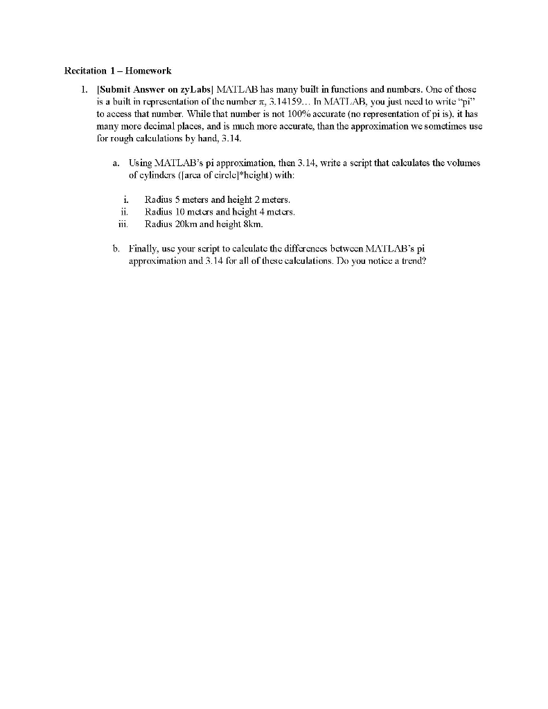Solved Recitation 1 Homework 1 Submit Answer On Zylabs 4803