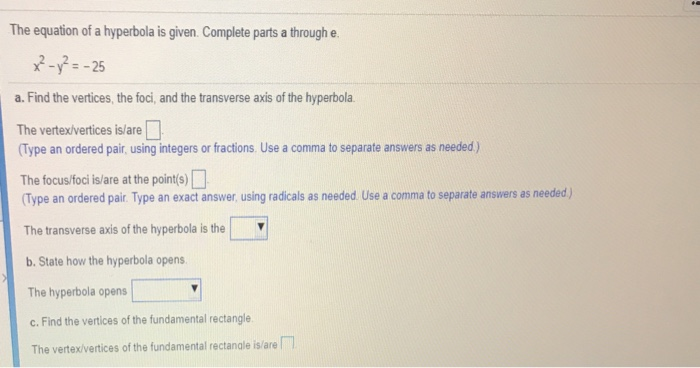 Solved The equation of a hyperbola is given. Complete parts | Chegg.com