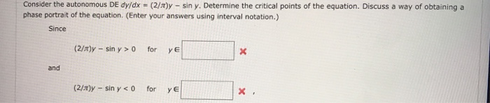 Solved Consider the autonomous DE dy/dx = (2/π)y-sin y. | Chegg.com