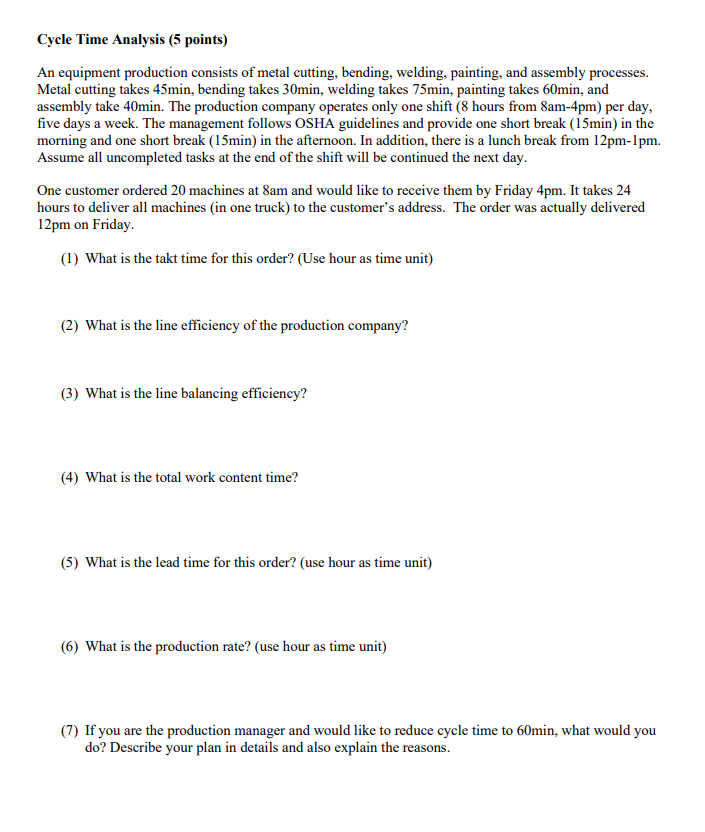 Solved Cycle Time Analysis (5 points) An equipment | Chegg.com