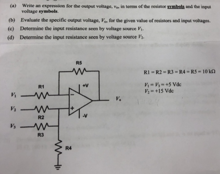 Solved (a) Write an expression for the output voltage, Vo, | Chegg.com
