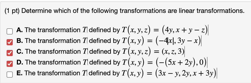 Solved 1 pt) Determine which of the following | Chegg.com