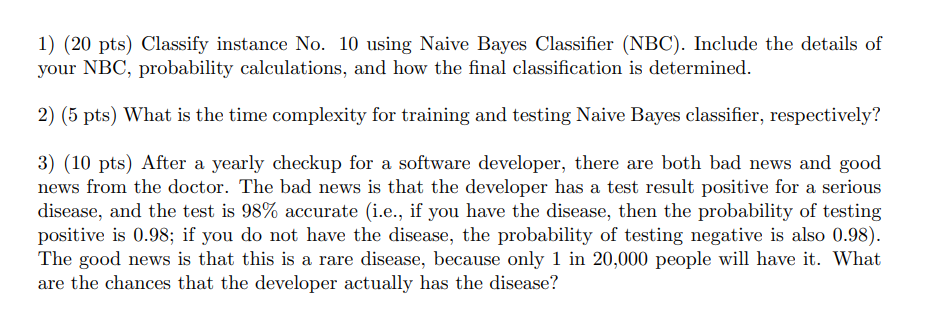Solved 2 Naive Bayes Classifiers (35 pts) Given the | Chegg.com