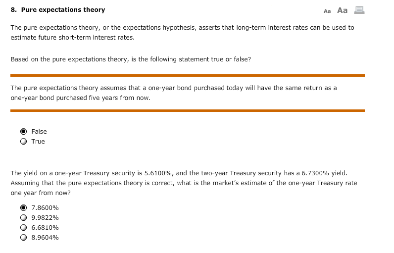 Solved 8. Pure expectations theory Aa Aa The pure | Chegg.com