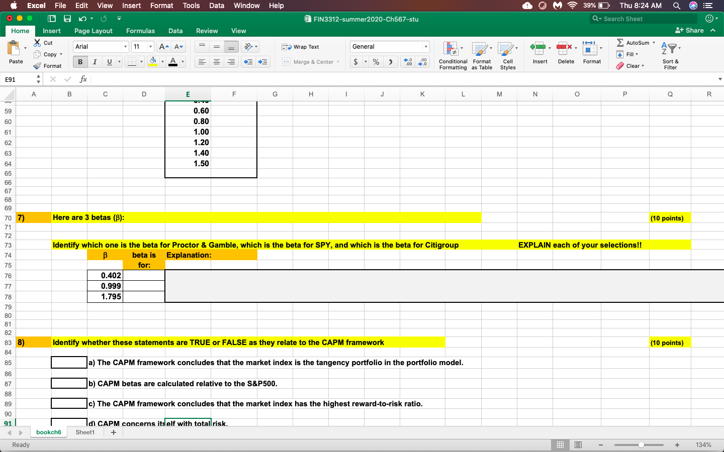 Solved Excel File Edit View Insert Format Tools Data Window 8056