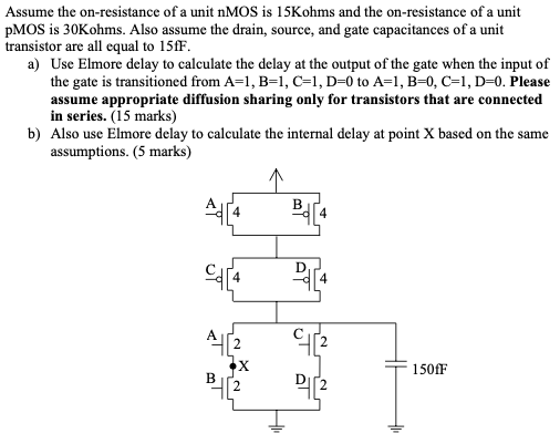 Solved Assume the on-resistance of a unit MOS is 15Kohms and | Chegg.com