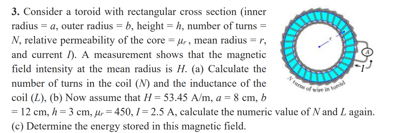 Solved wire in toroid 3. Consider a toroid with rectangular | Chegg.com